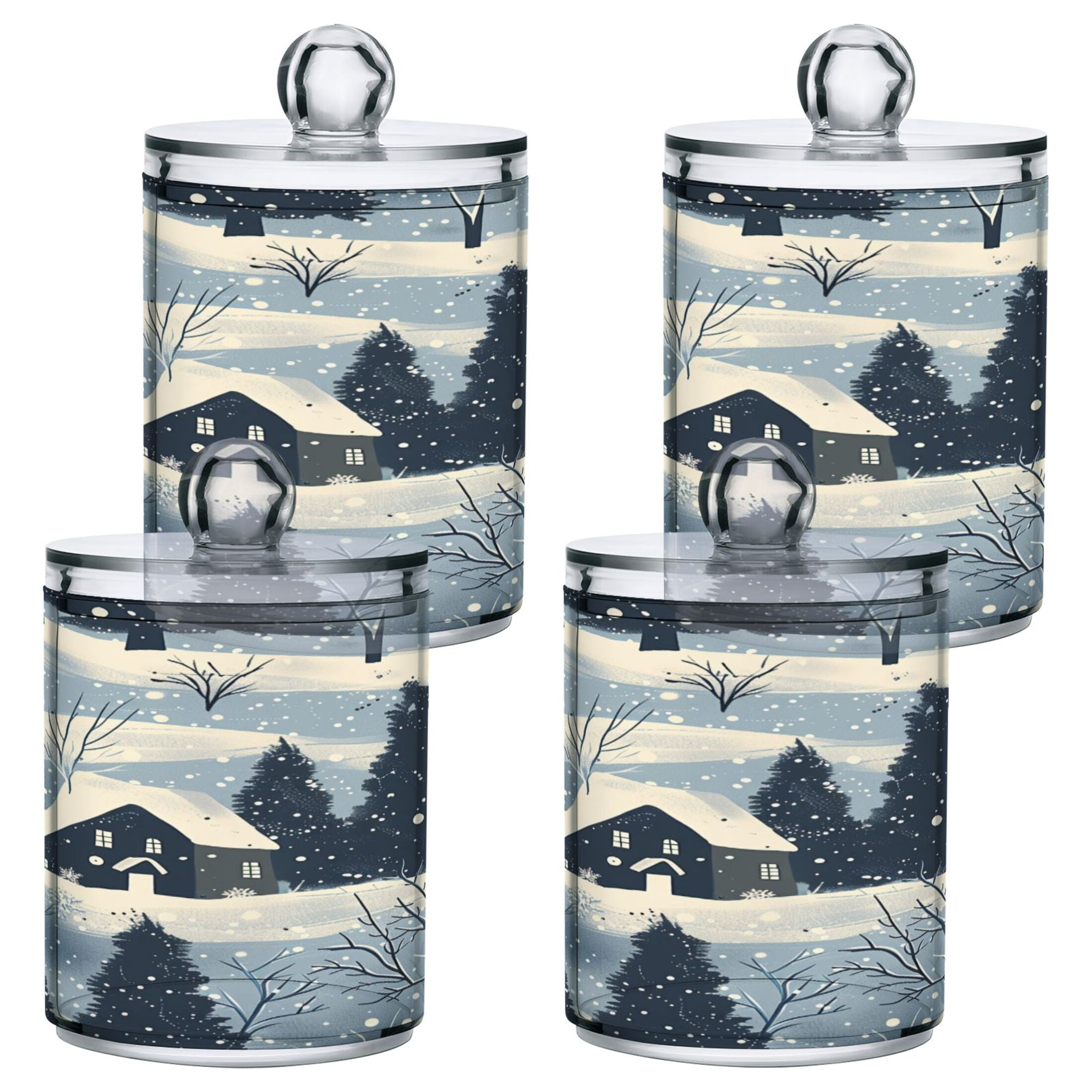 4 Pack Snow House Tree Qtip Holder Dispenser Clear Plastic Storage ...