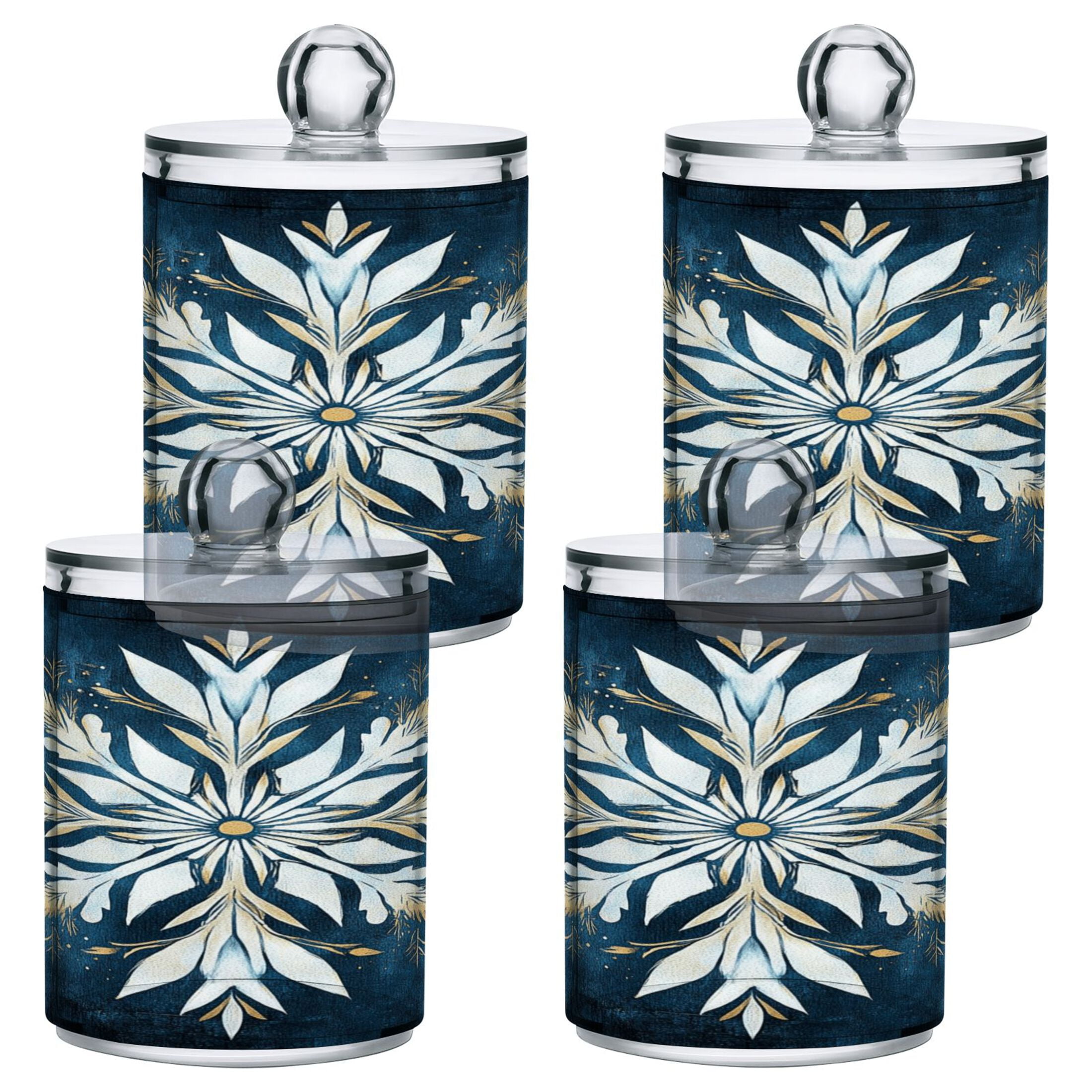 4 Pack Snowflake Of White Feathers Qtip Holder Dispenser Clear Plastic ...