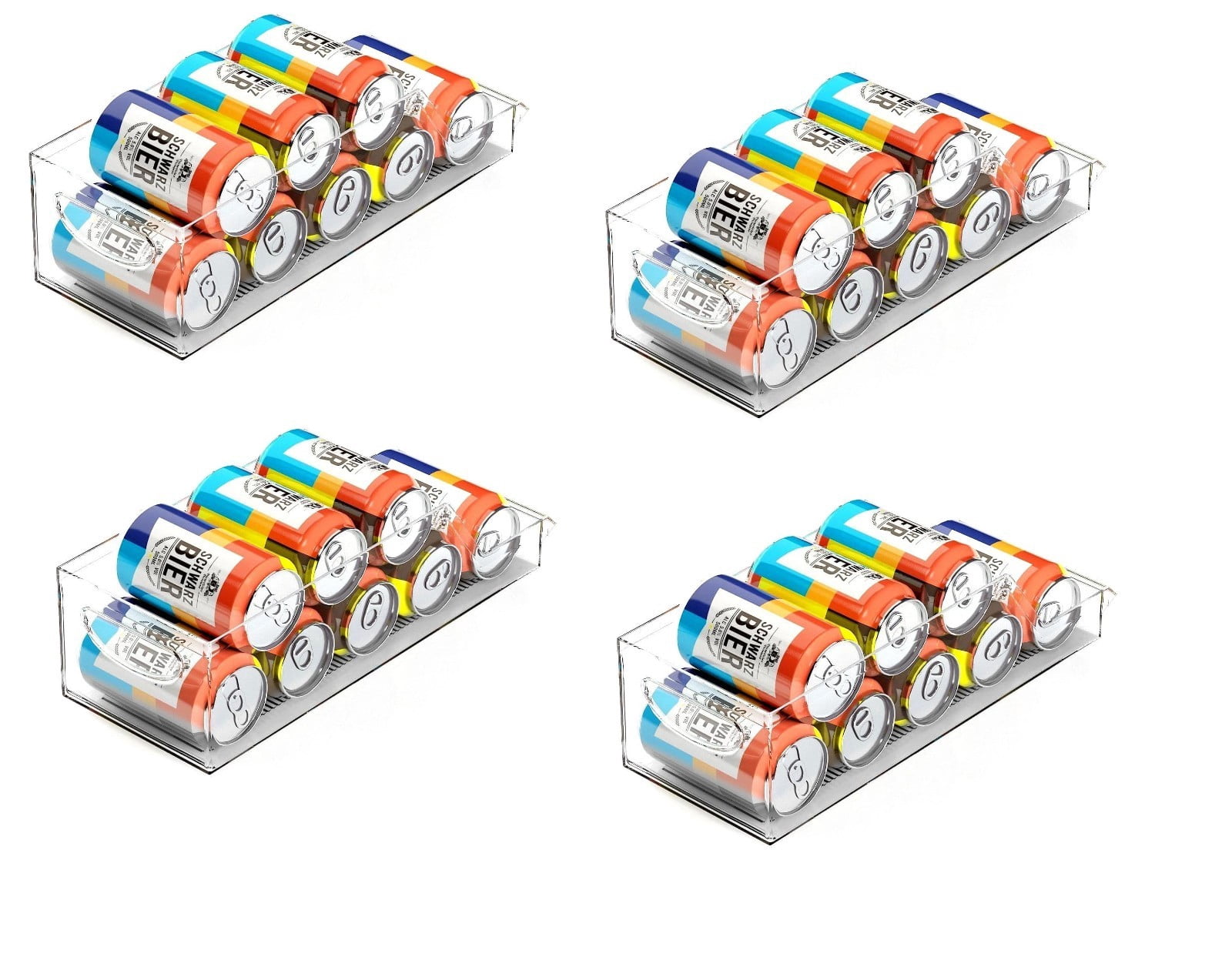 4 Pack Soda Can Holder Clear Fridge Pantry Organizer Storage Bin Drink ...