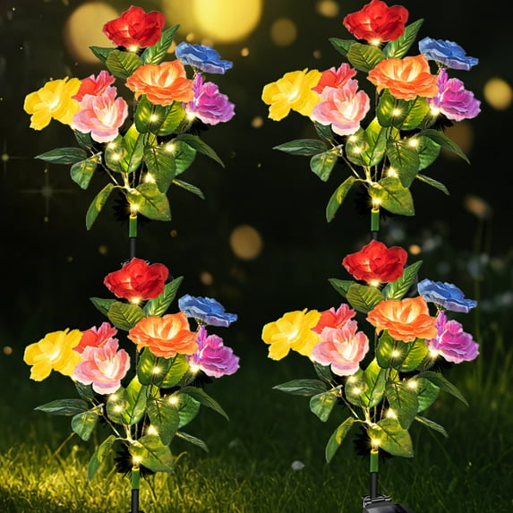 4-Pack Solar 7-Color Rose Courtyard Lights - Outdoor Decor for Garden ...