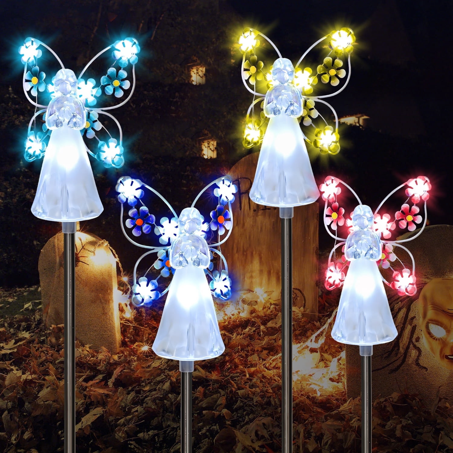 4 Pack Solar Angel Lights, LED Solar Garden Stake Lights, Multicolor ...