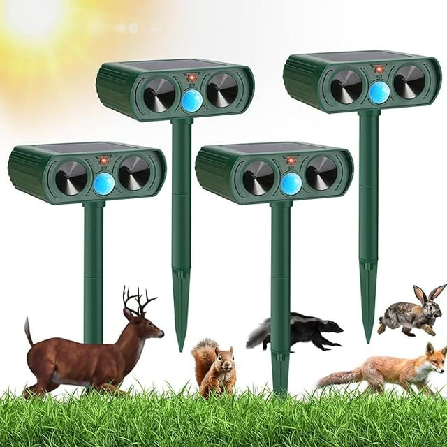 4 Pack Solar Animal Repeller Ultrasonic Animal Repellent Deer Repellent ...