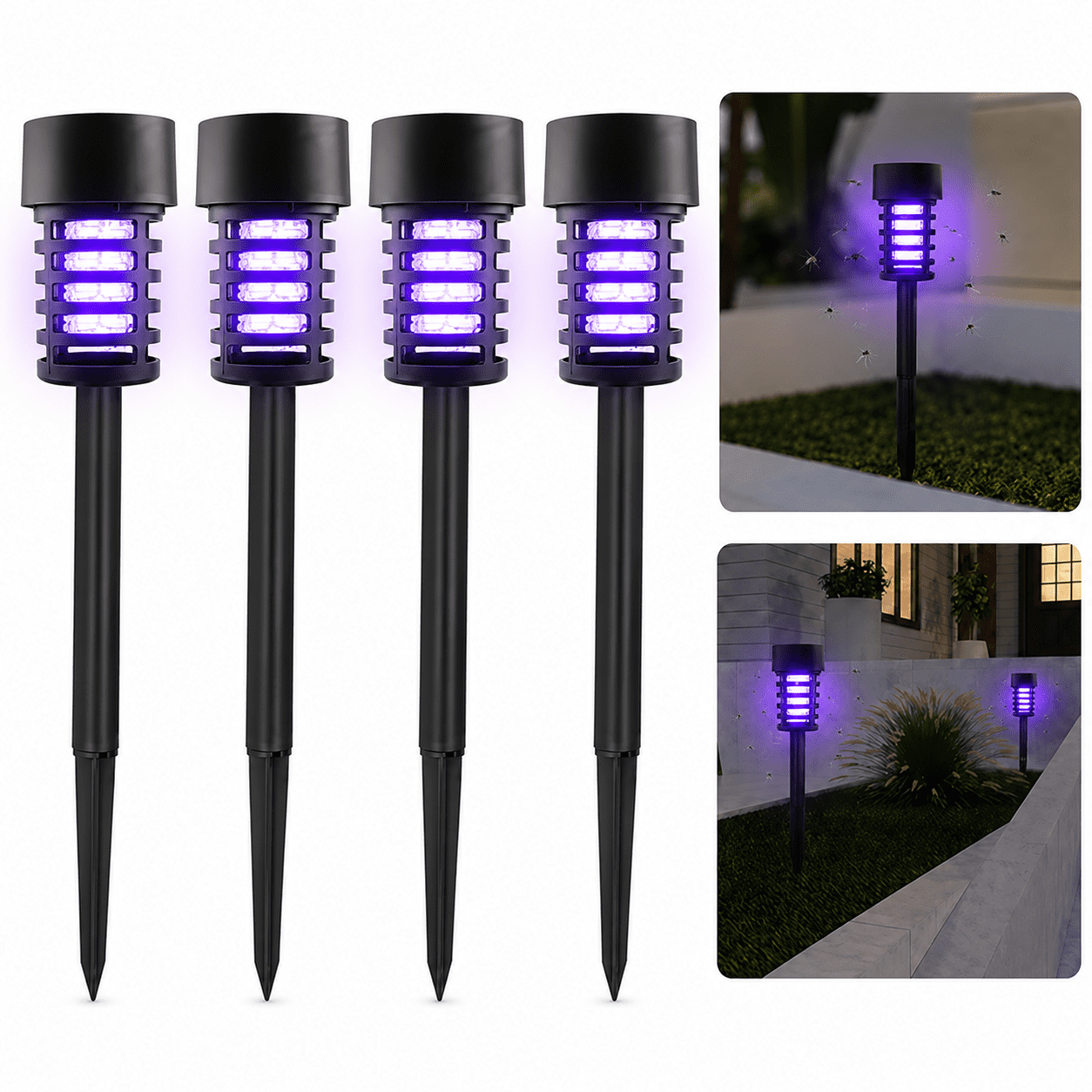 4 Pack Solar Bug Zapper Repellent Lamp Stake Light Outdoor Effective ...
