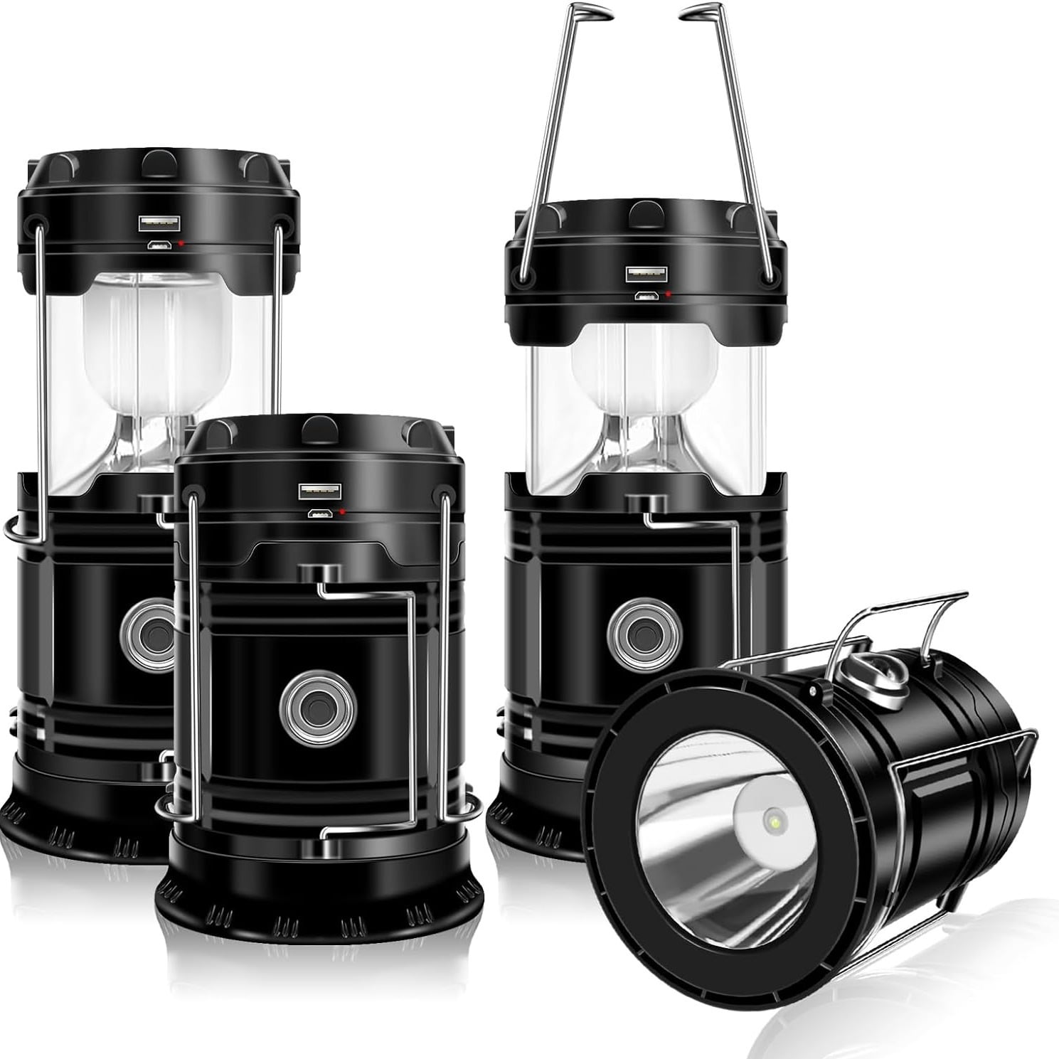 4-Pack Solar Camping Lantern, Collapsible LED Flashlight, Solar/USB ...