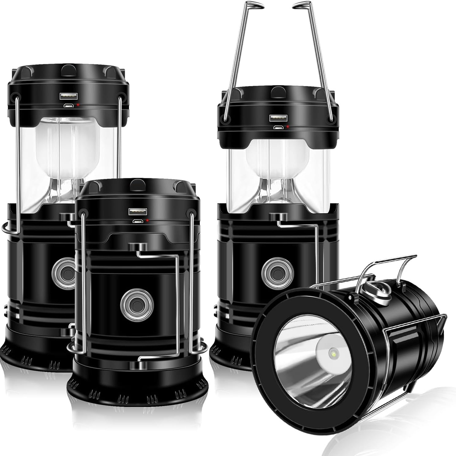 4-Pack Solar Camping Lantern, Collapsible LED Solar USB Rechargeable ...