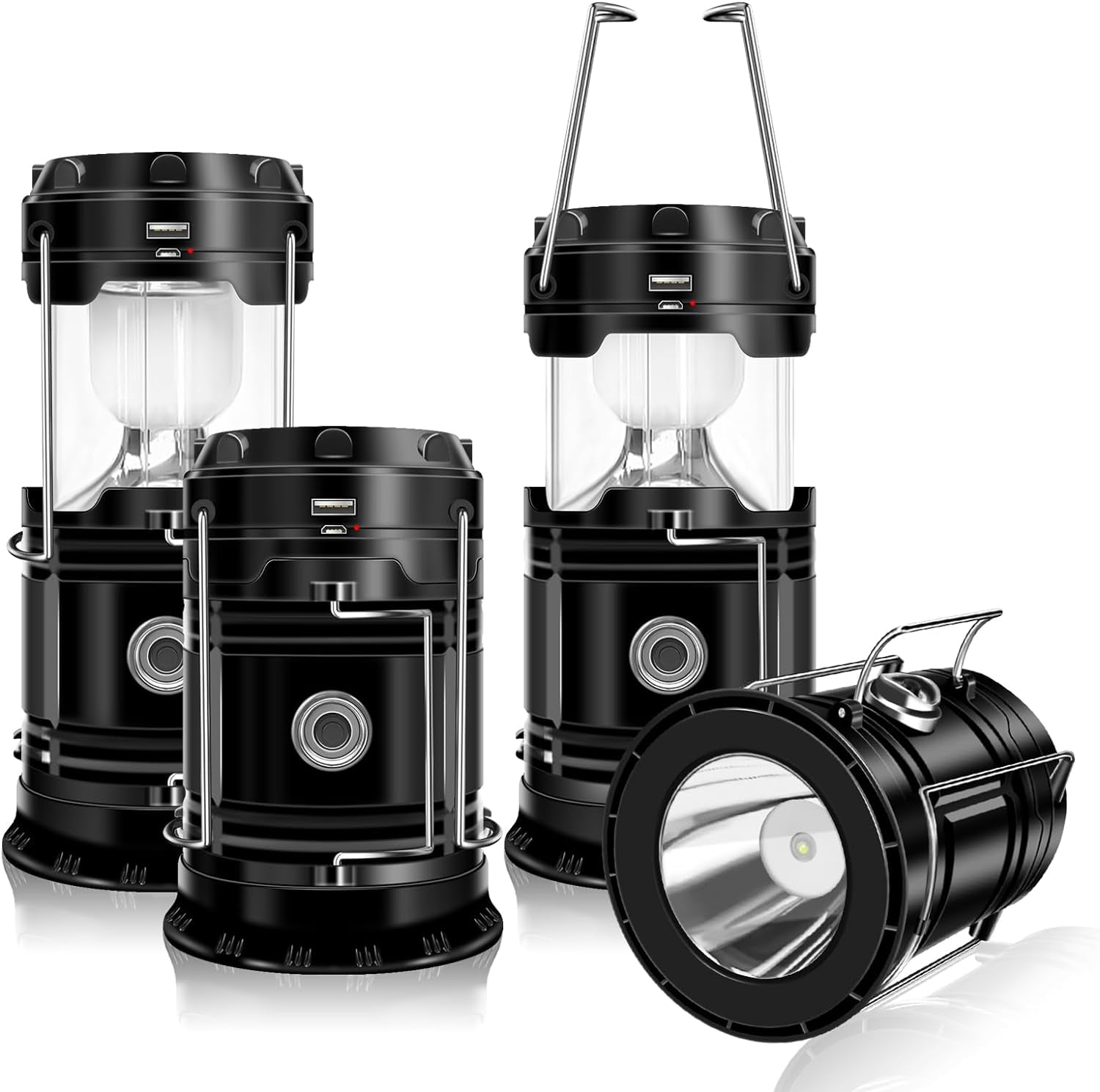 4-Pack Solar Camping Lantern, Collapsible LED Solar USB Rechargeable ...
