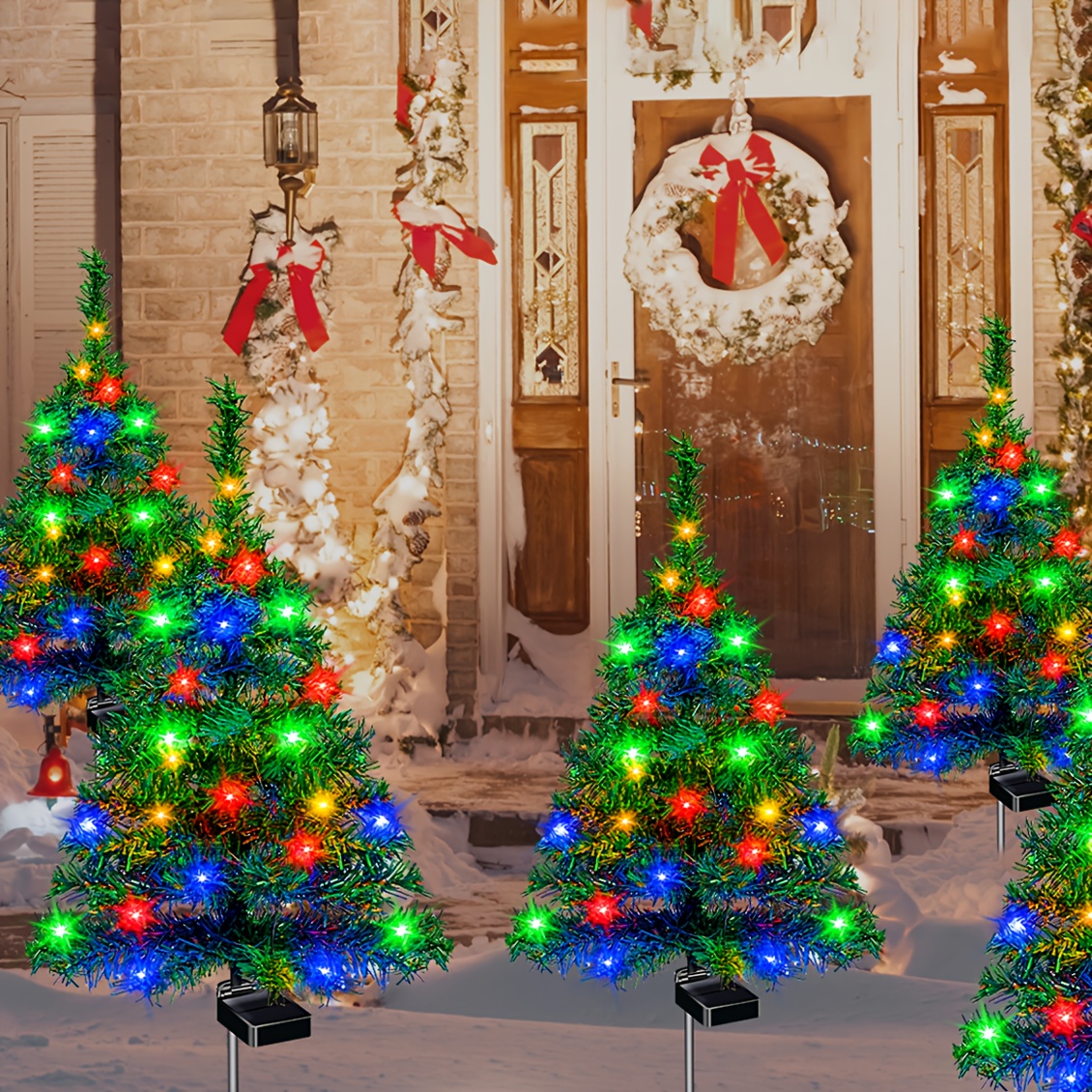 4-Pack Solar Christmas Tree Lights | Outdoor Garden & Pathway Decor ...