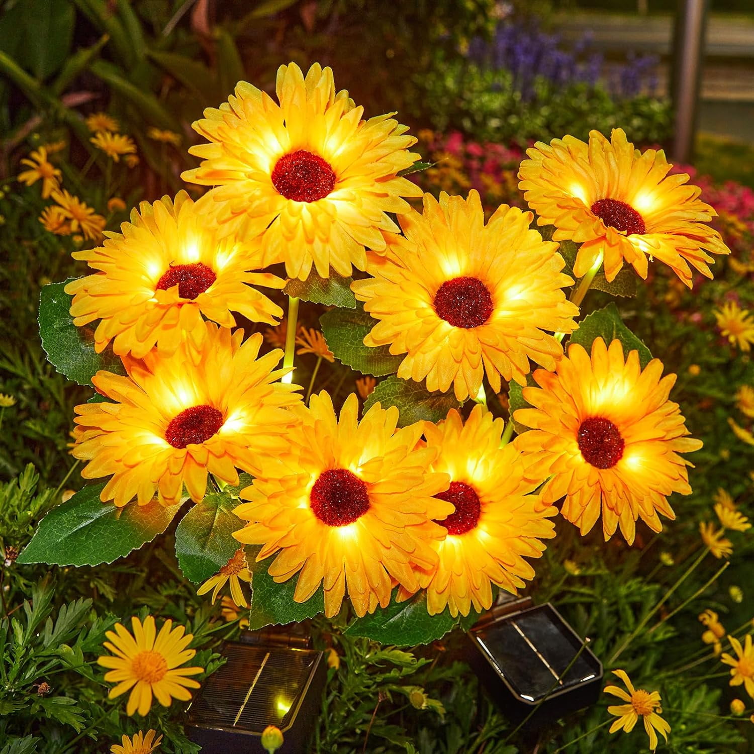 4-Pack Solar Daisy Garden Lights - 16 Glowing LED Flowers with Stems ...