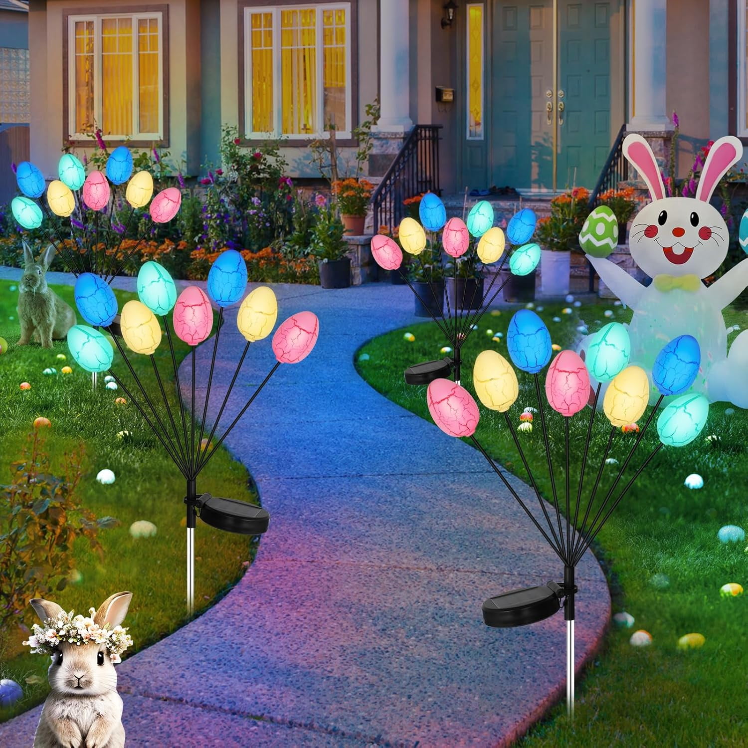 4 Pack Solar Easter Egg Lights, Colorful Garden Swaying Firefly Light ...