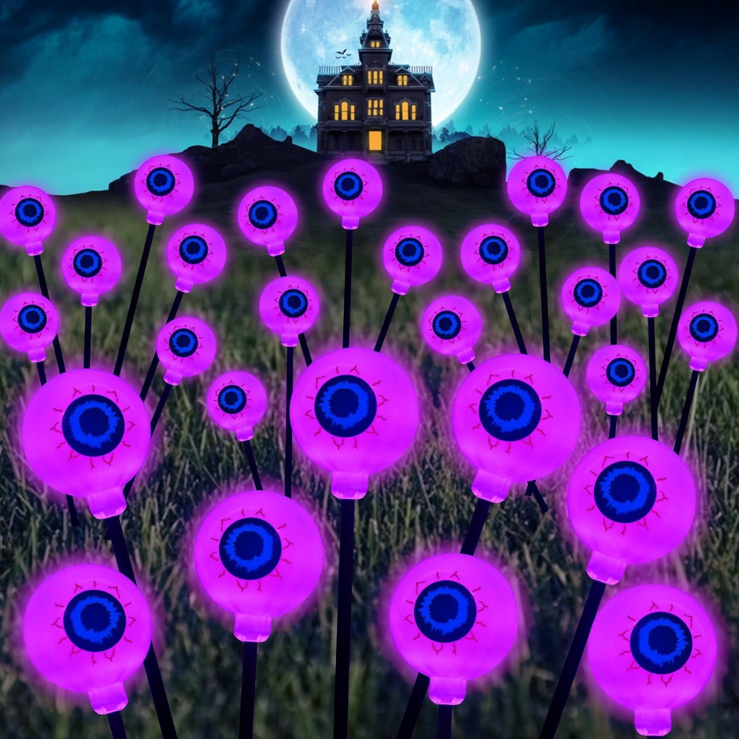 TRAHOO-4 Pack Solar Eyeball Lights Outdoor, 32 LEDs Halloween Eyeball ...