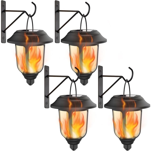 4 Pack Solar Flame Lanterns Outdoor, Hanging Solar Powered Wall Mounted ...