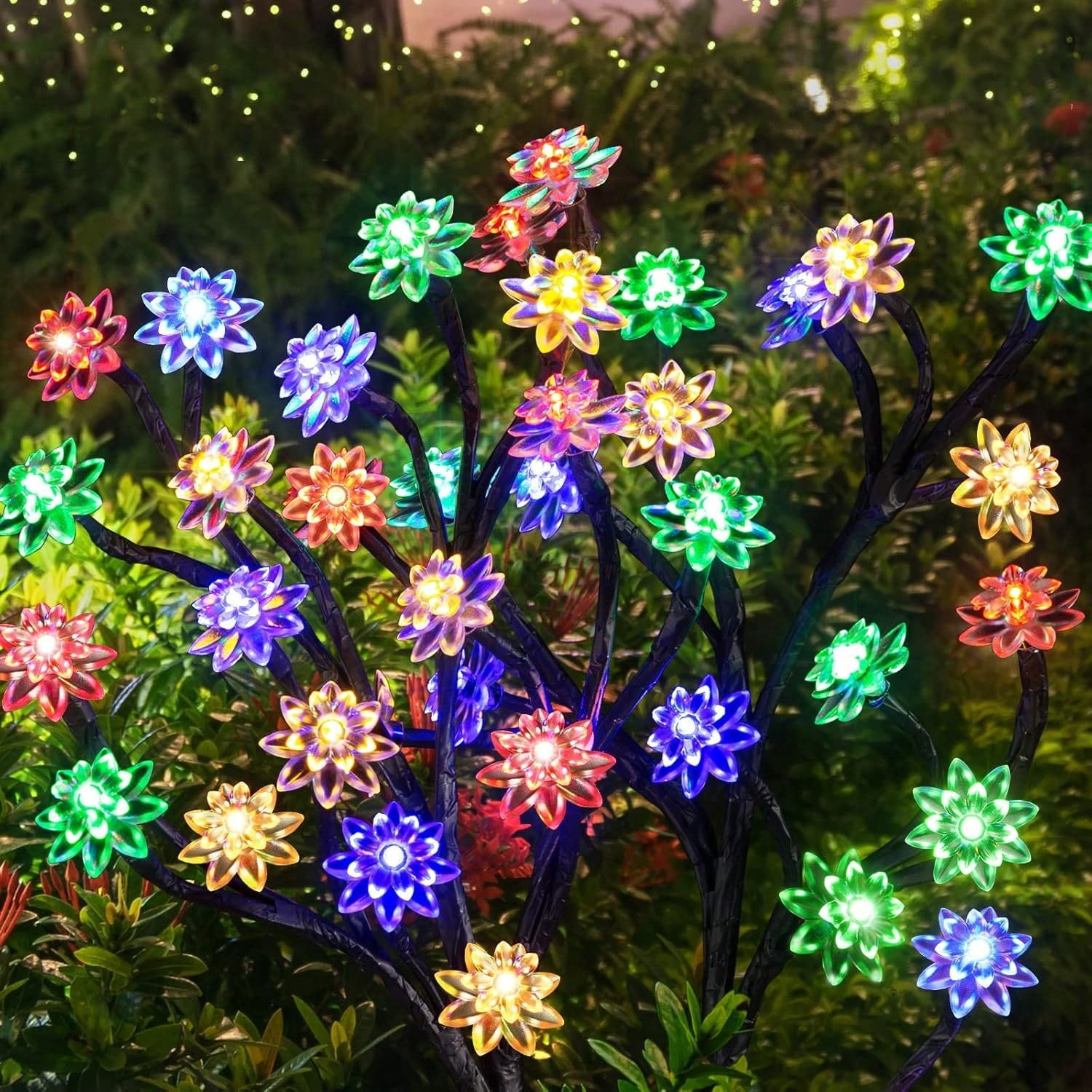 4 Pack Solar Flower Lights with Constant & Flashing Modes, Waterproof ...