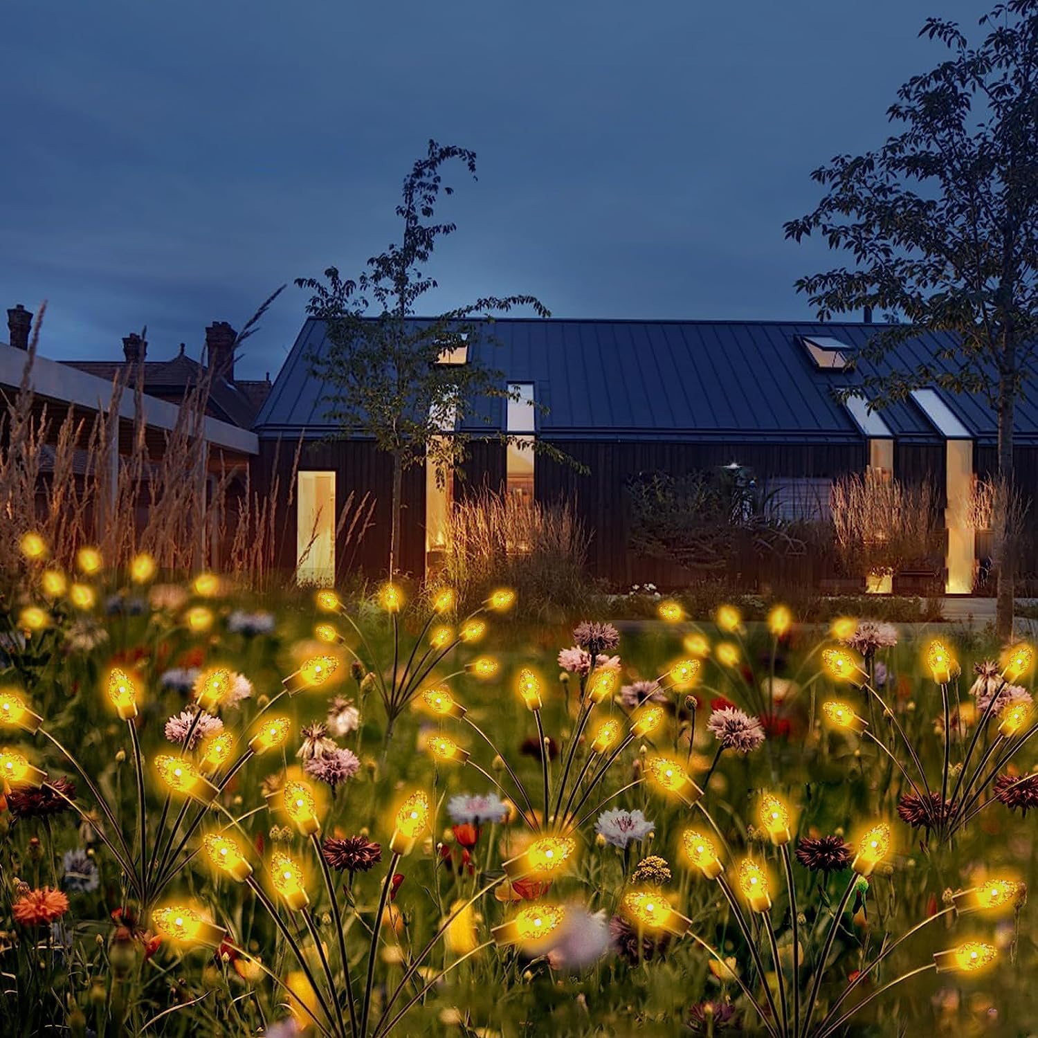 4 Pack Solar Garden Lights, 10 LED Rose Shaped Firefly Lights,Outdoor ...