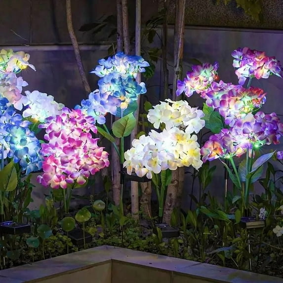 4 Pack Solar Garden Lights Realistic Hydrangea Garden Stake Lights ...