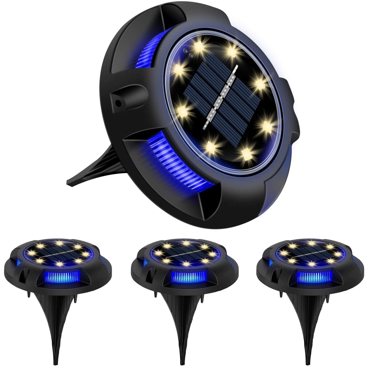 4 Pack Solar Ground Disk Lights for Pathway 12 LED Blue, Warm White ...