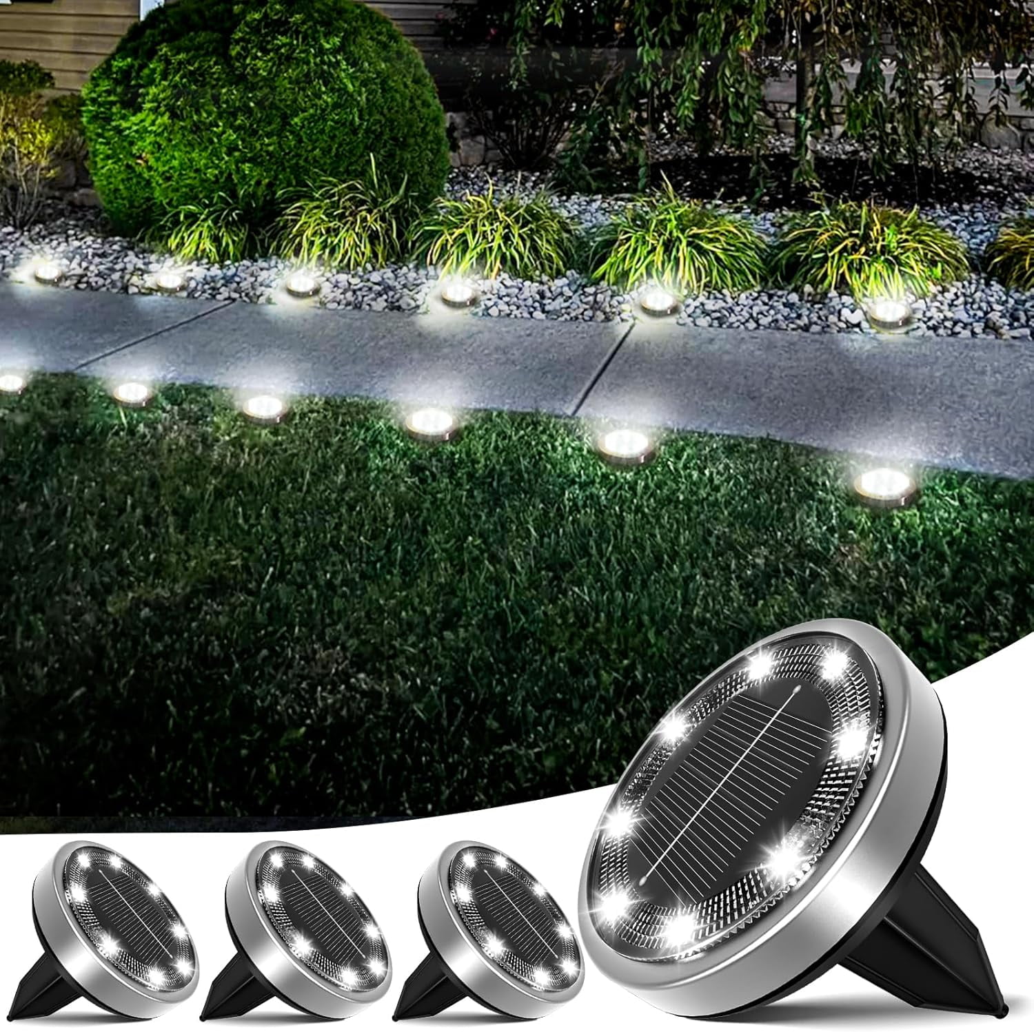 4 Pack Solar Ground Lights Outdoor, 8 LED Flat Solar Lights Outdoor ...