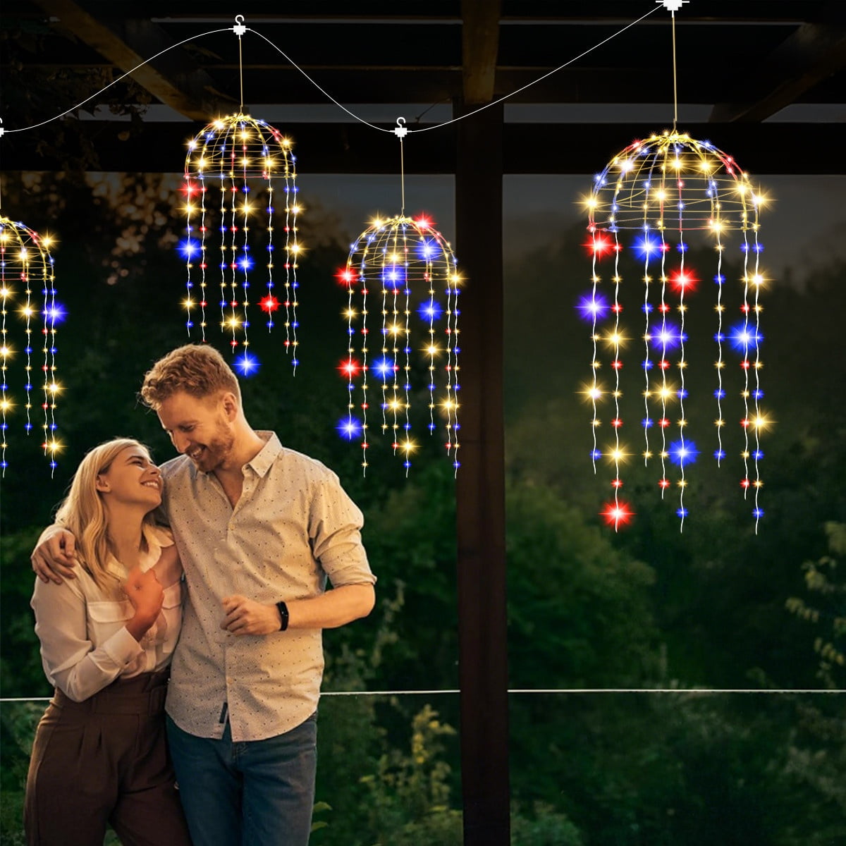 4-Pack Solar LED Jellyfish String Lights - 8 Modes Waterproof Hanging ...