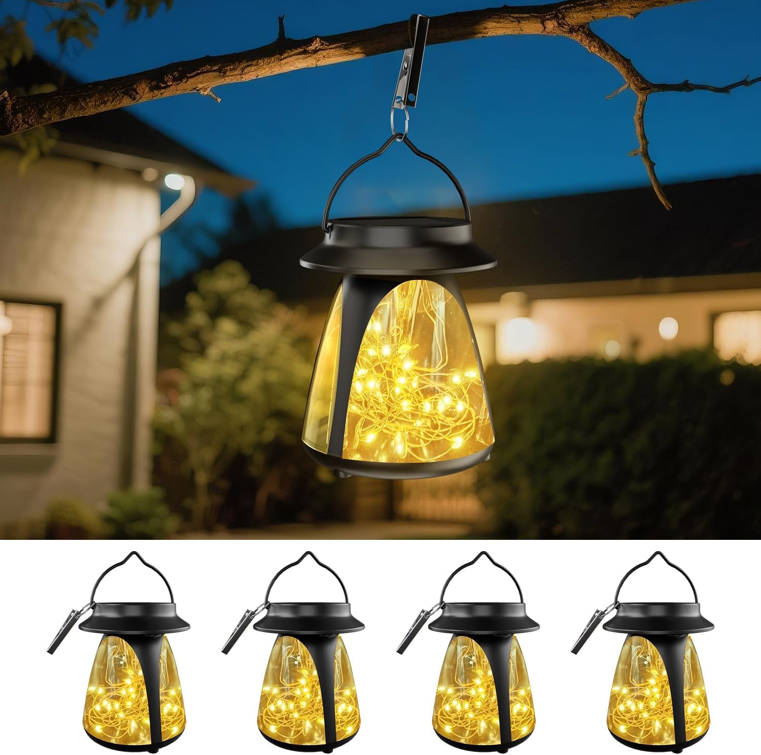 4 Pack Solar Lantern Outdoor Lights, Upgraded Bright Hanging Solar ...