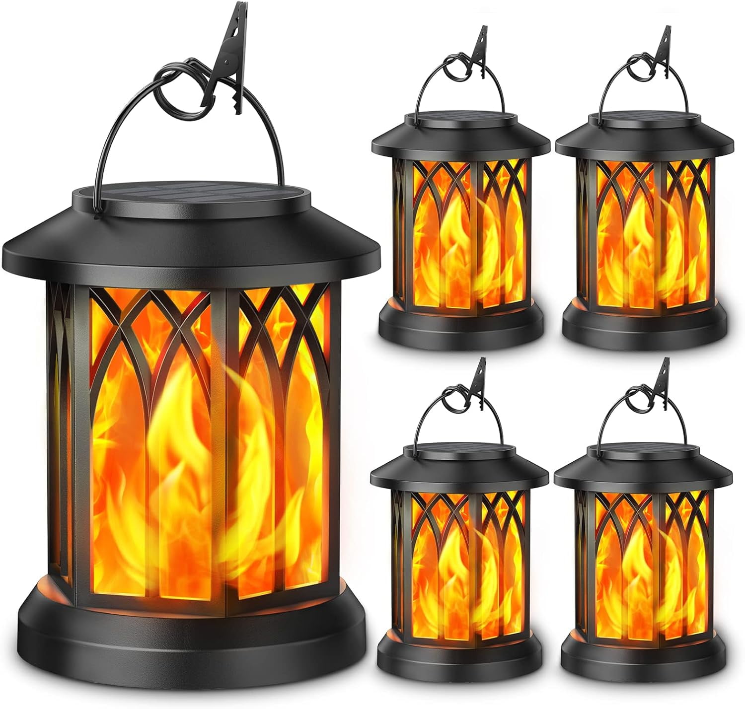 4 Pack Solar Lantern Outdoor Lights, Upgraded Flickering Flame Solar ...