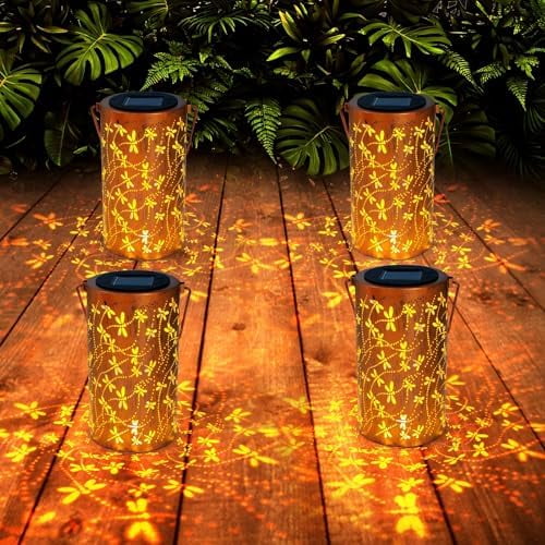 4 Pack Solar Lanterns Outdoor Hanging Lantern Lights, Dragonfly ...