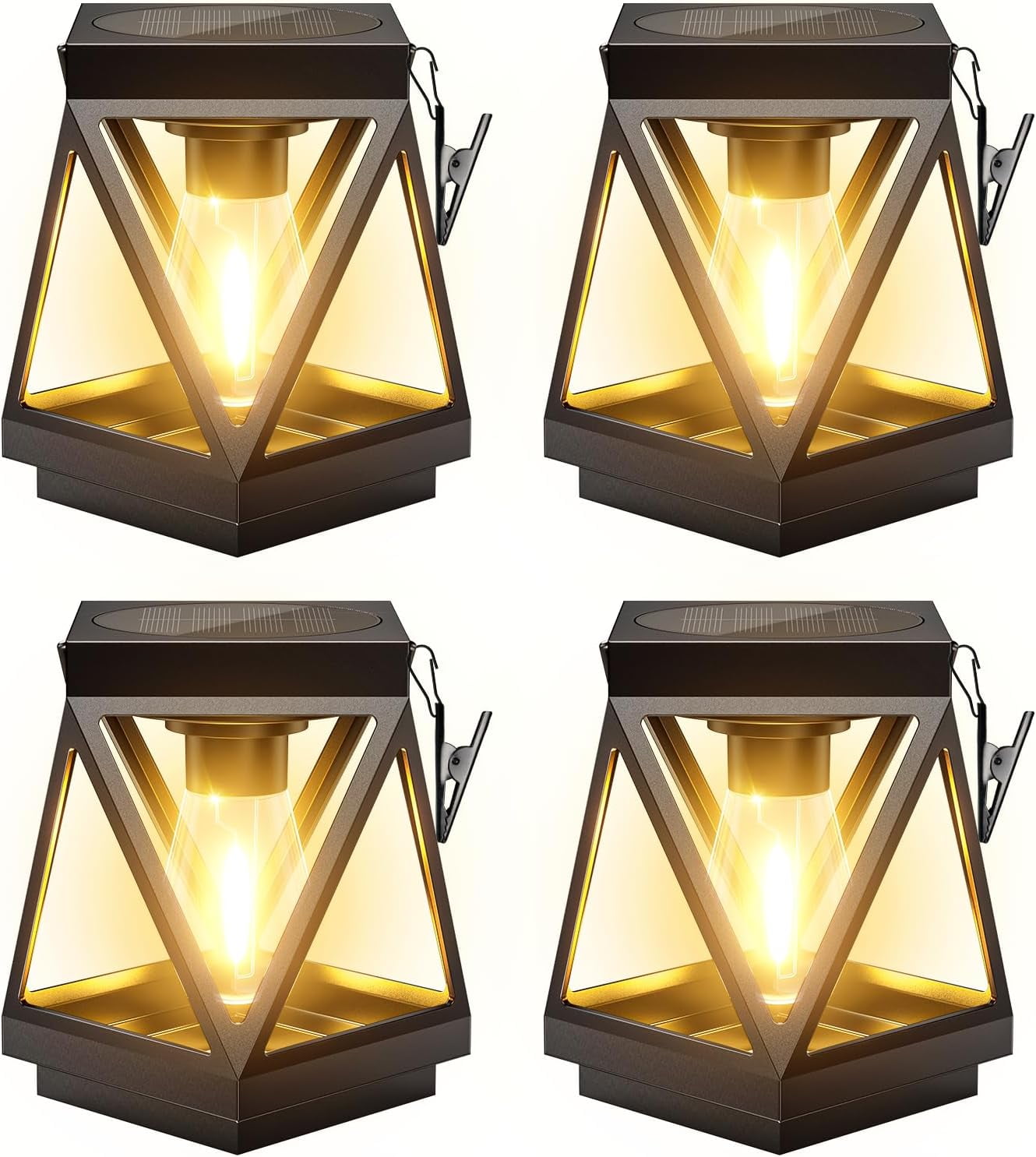 4 Pack Solar Lanterns Outdoor , Upgraded Black Metal Solar Lights ...