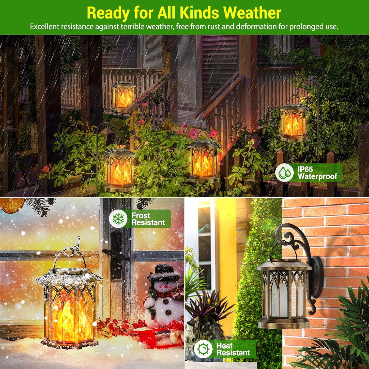 4 Pack Solar Lanterns Outdoor Waterproof, Upgraded Flickering Flame ...