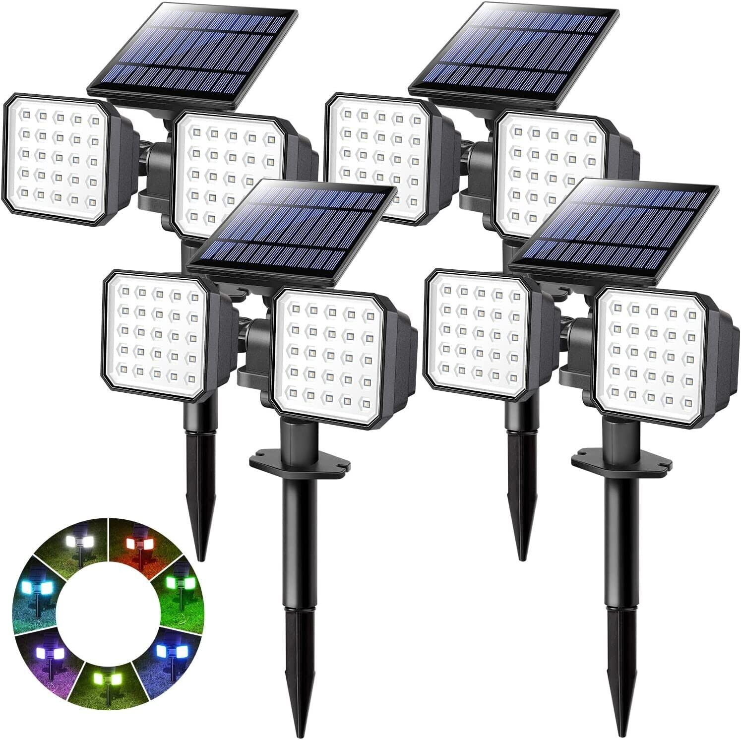 4 Pack Solar Lights, Color Changing RGBW Waterproof Landscape Spotlight ...