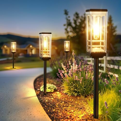 4 Pack Solar Lights Outdoor, Up to 15 Hrs Brighter Solar Pathway Lights ...
