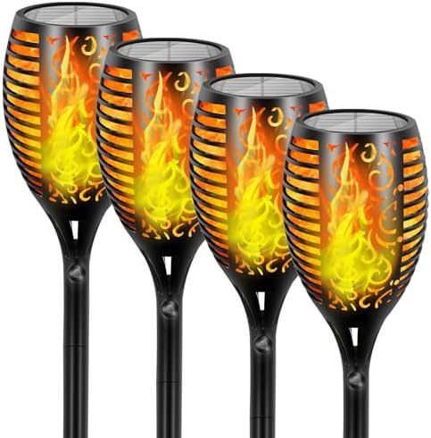 4 Pack Solar Lights Outdoor Larger 96 LED Solar Tiki Torches with ...