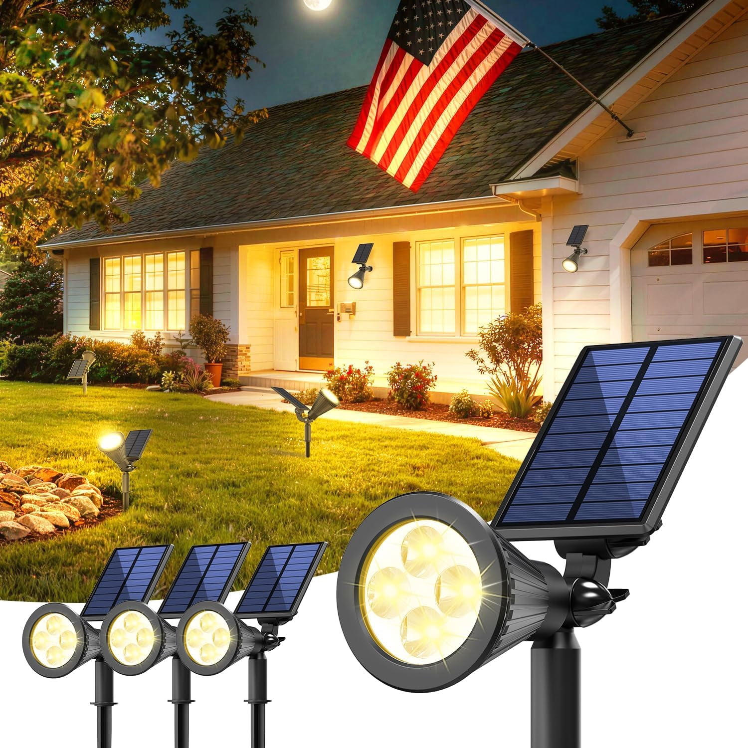 4 Pack Solar Lights Outdoor Waterproof,Warm White Light,2 Lighting ...