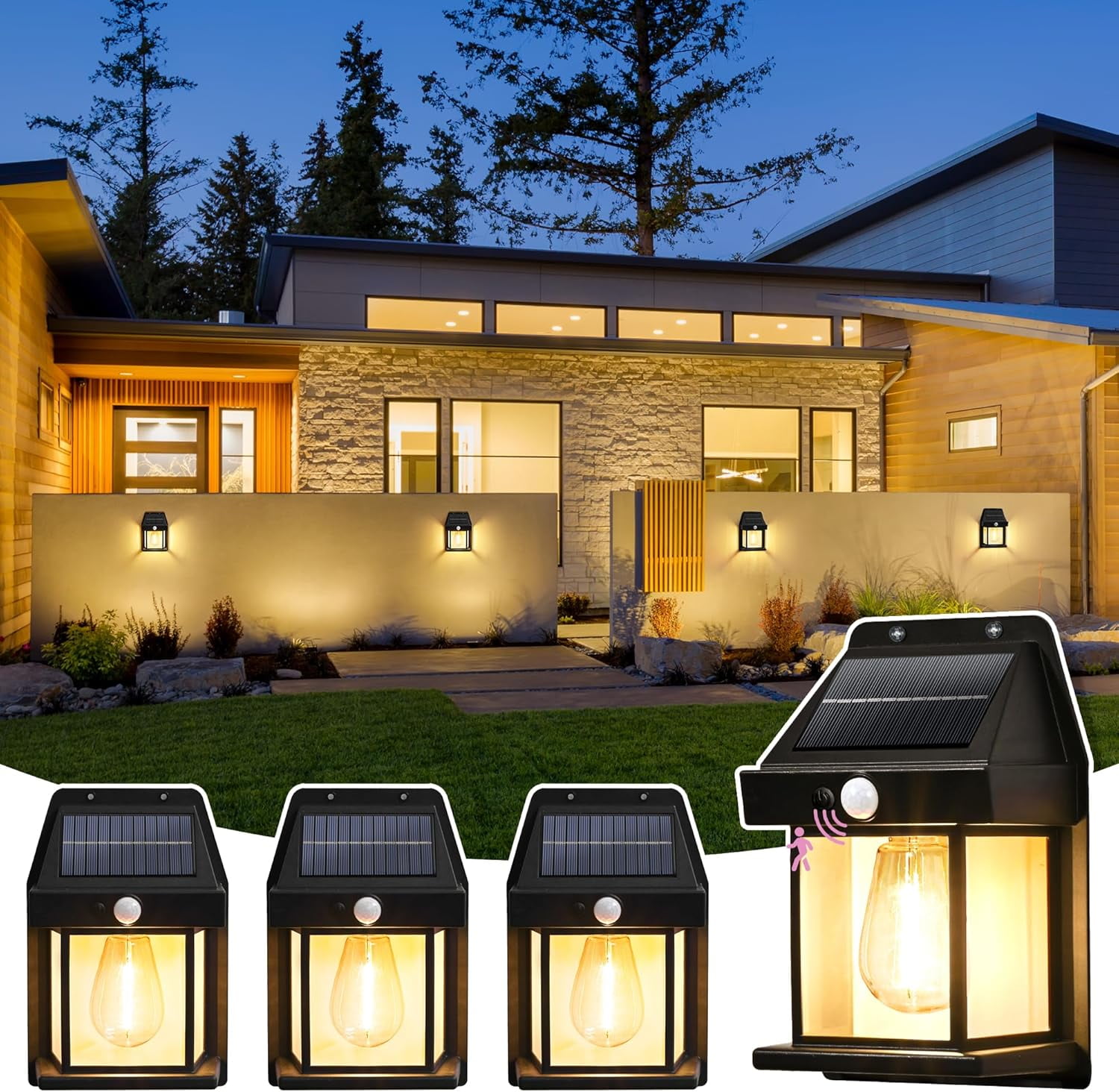 4 Pack Solar Motion Lights Outdoor Waterproof, Solar Porch Lights ...