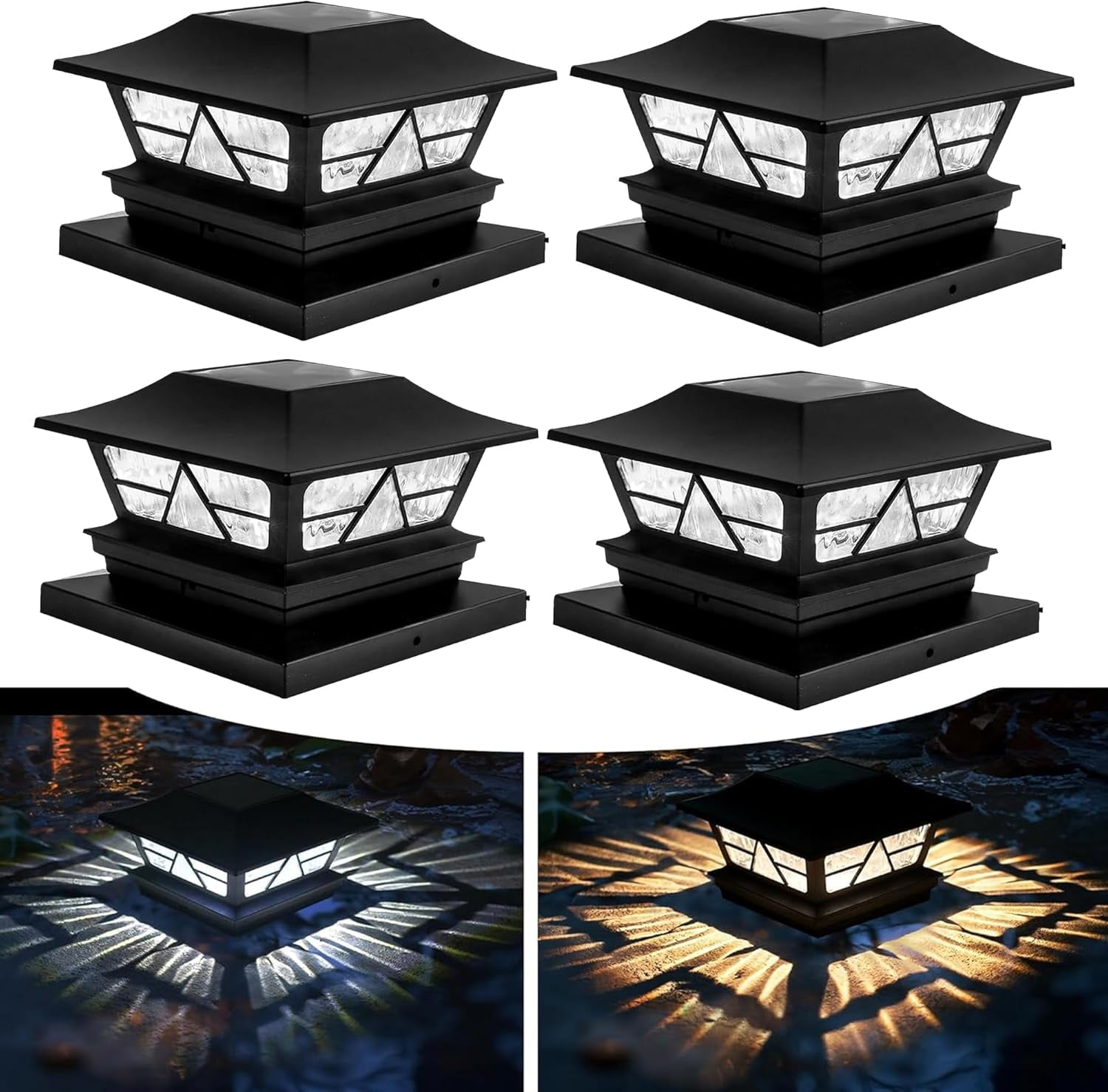 4 Pack Solar Outdoor Fence Post Lights, 2 Modes Cap Lights Waterproof ...