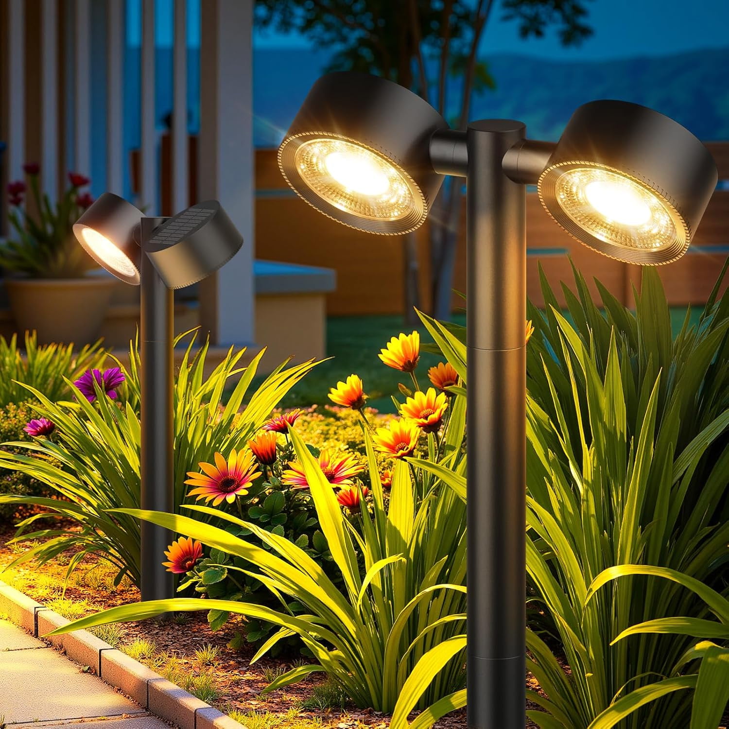 4 Pack Solar Pathway Lights Outdoor Waterproof - Adjustable, Dual-Head Pathway Lights Solar ...