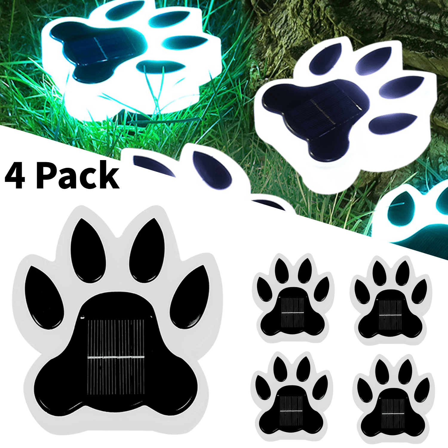 4 Pack Solar Paw Print Lights,White LED Pathway Lights,Waterproof Solar ...