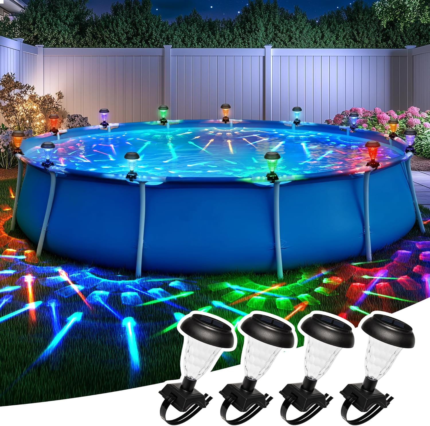 4 Pack Solar Pool Lights for Framed Above Ground Pools, Waterproof ...