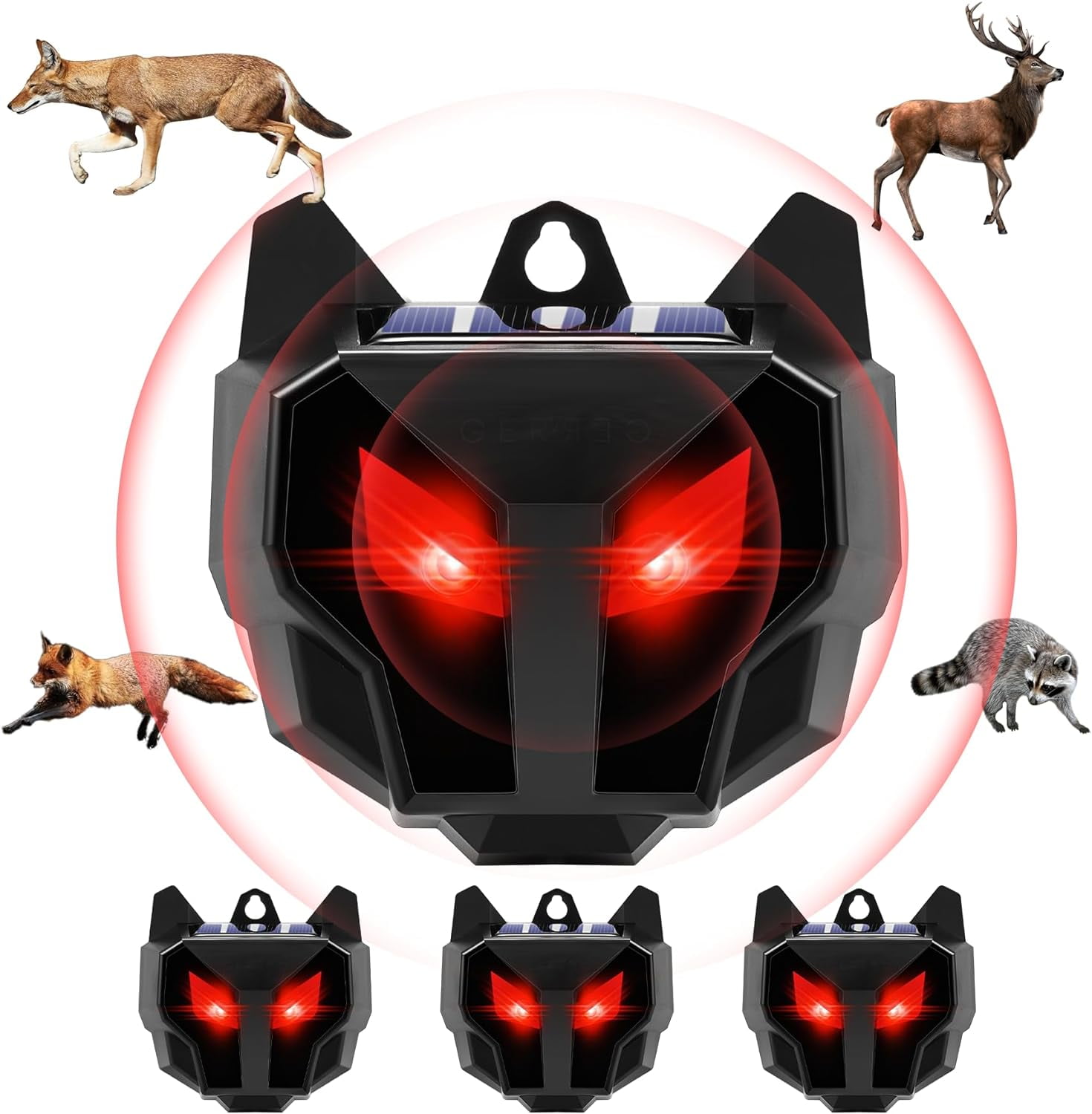 4 Pack Solar Powered Animal Repellent, Raccoon Deterrent with Red ...