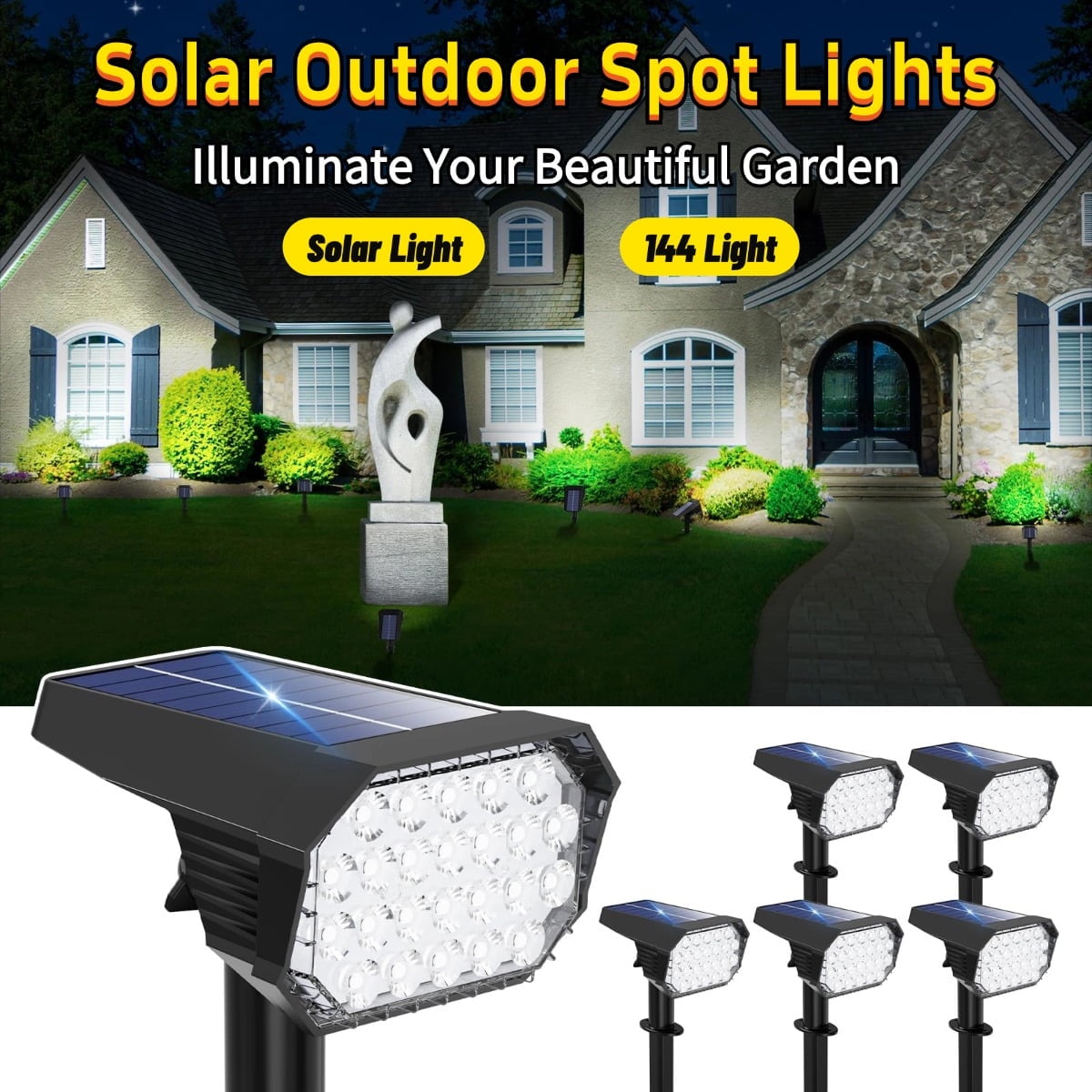 4 Pack Solar Powered Outdoor Spot Lights Outside Landscape Waterproof ...