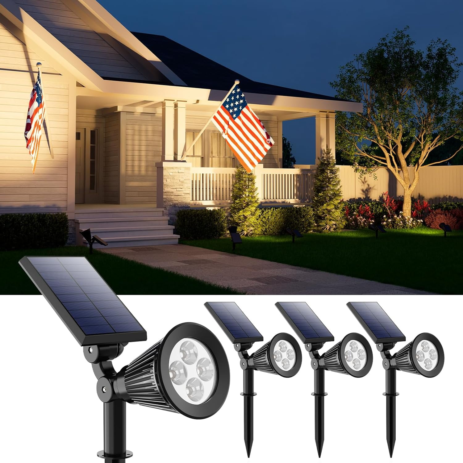 4 Pack Solar Powered Spotlights Outside Waterproof LED Outdoor Spot ...