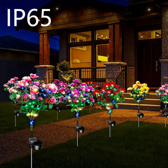 4-Pack Solar Rhododendron Flower Lights - Outdoor Pathway Decor for ...