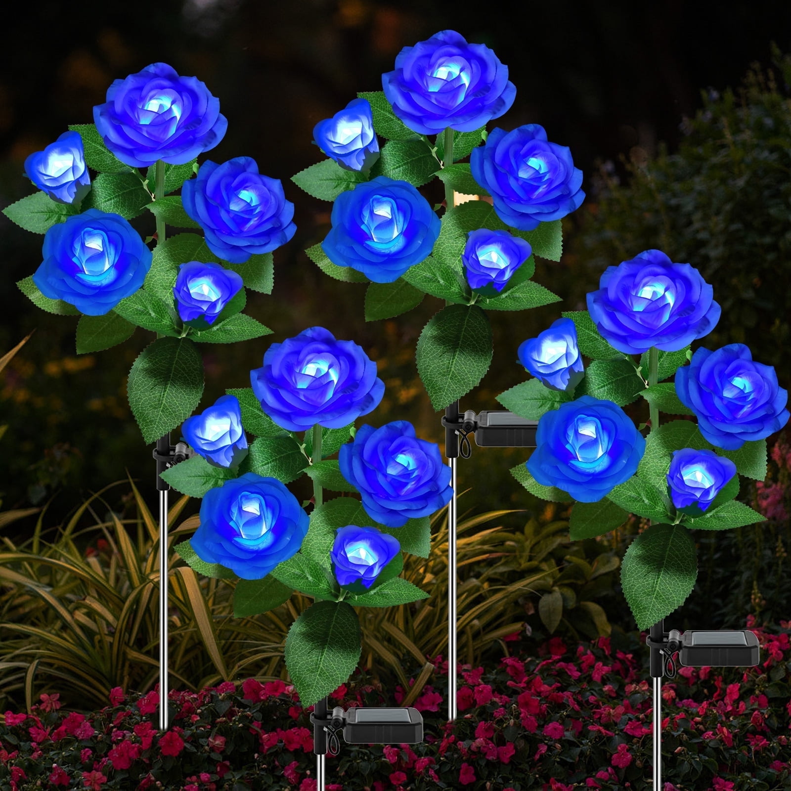 4 Pack Solar Rose Flower Lights, Outdoor Solar Garden Lights, LED ...