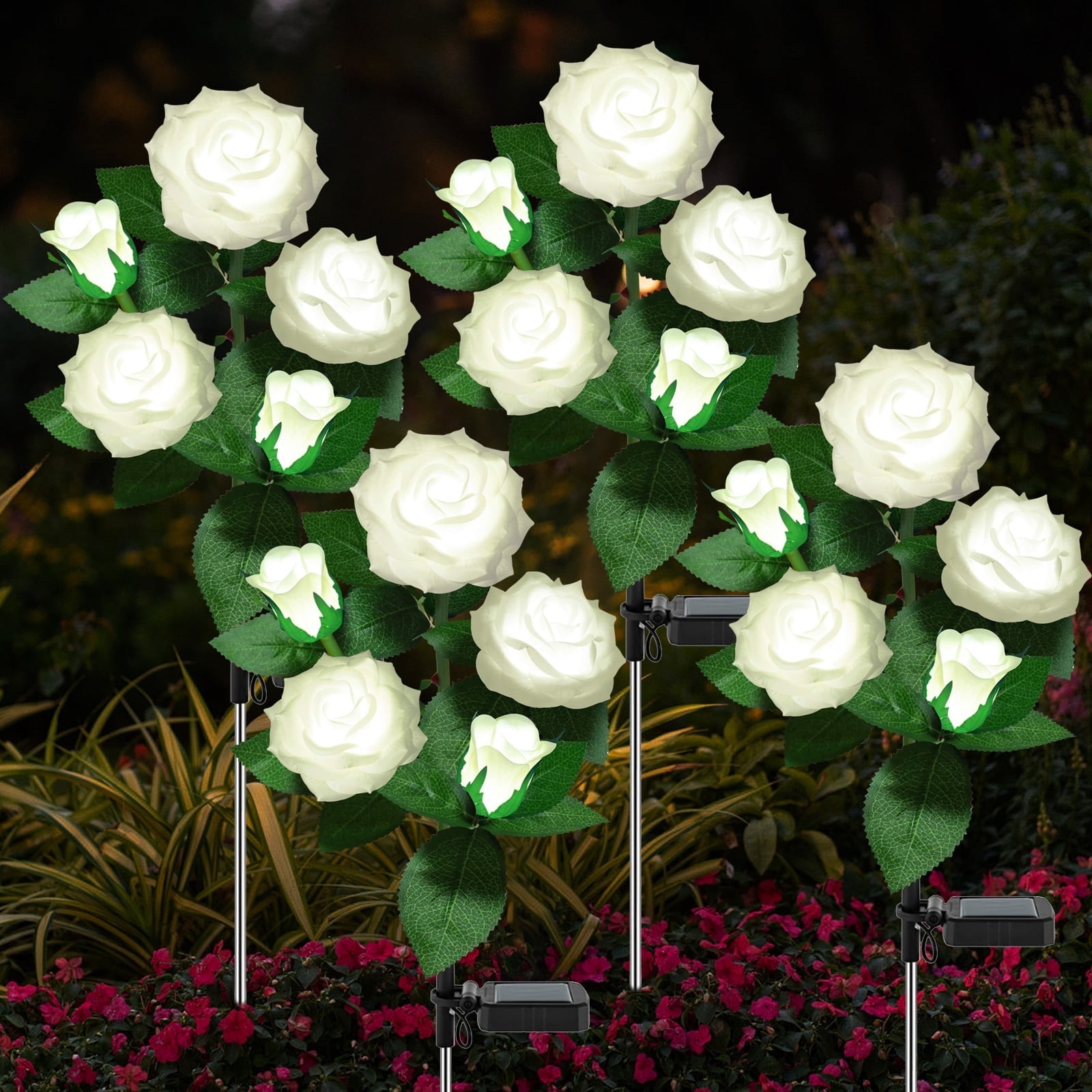 4 Pack Solar Rose Flower Lights, Outdoor Solar Garden Lights, LED ...