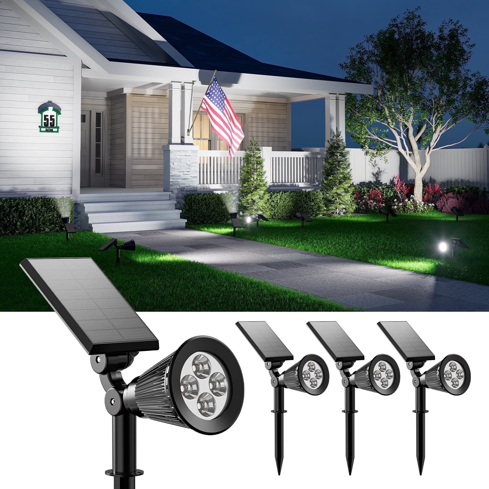 Yinghao 4 Pack Solar Spotlights Outdoor Bright Waterproof LED Landscape ...
