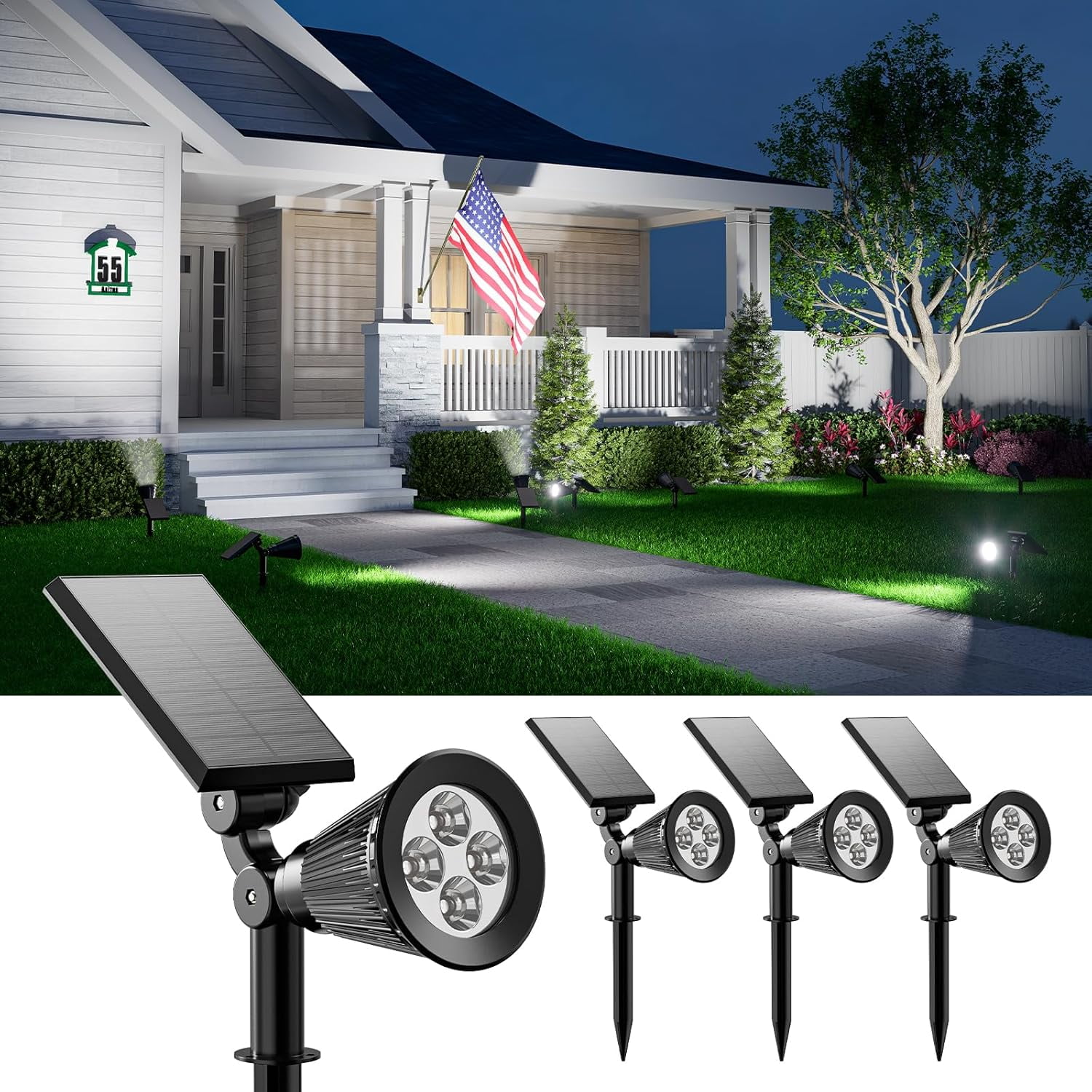 4 Pack Solar Spotlights Outdoor Waterproof for Tree, Statue, Flower ...