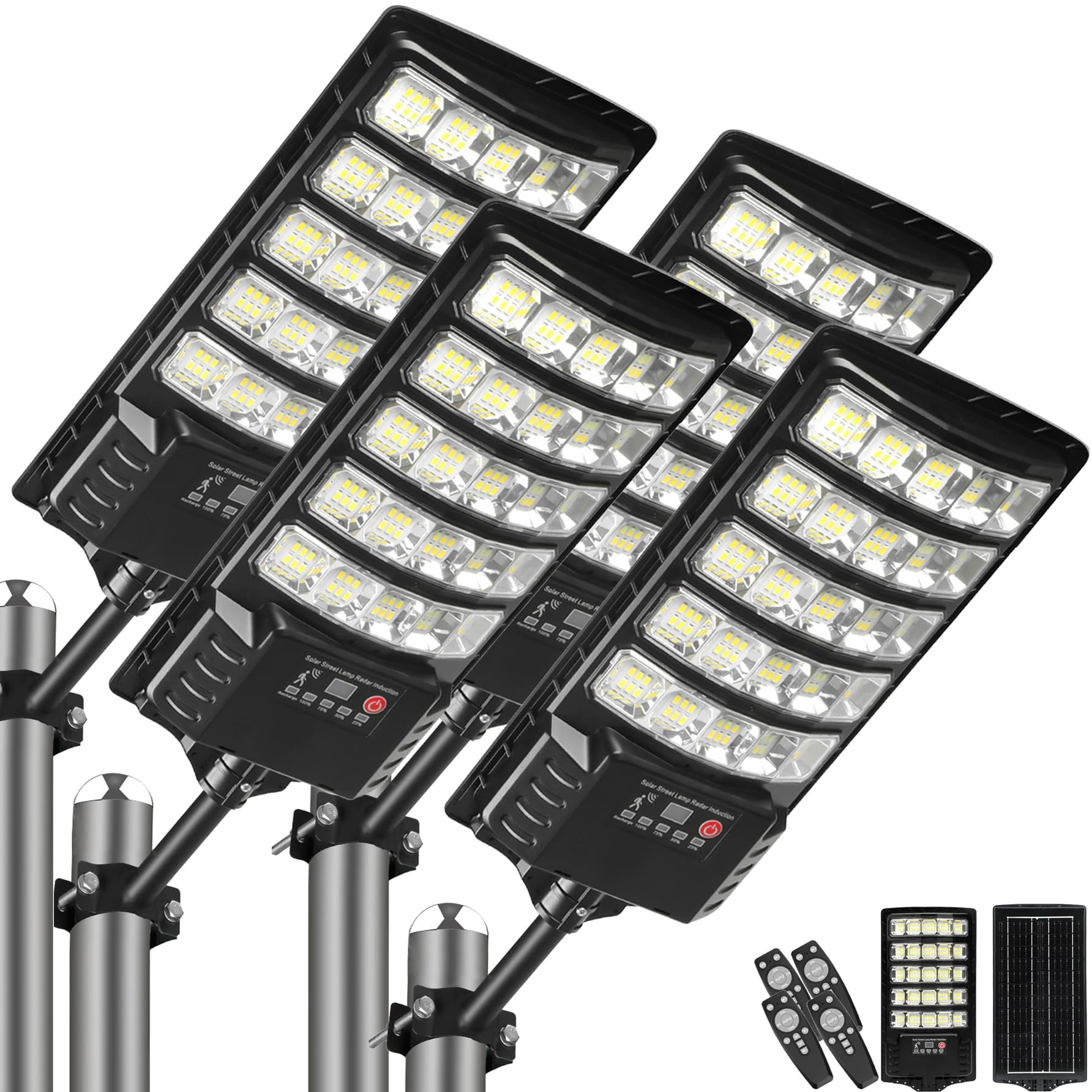 4-Pack Solar Street Lights, 25000lm Outdoor Flood Light, 2 Motion Sensor Modes, Dusk to Dawn ...