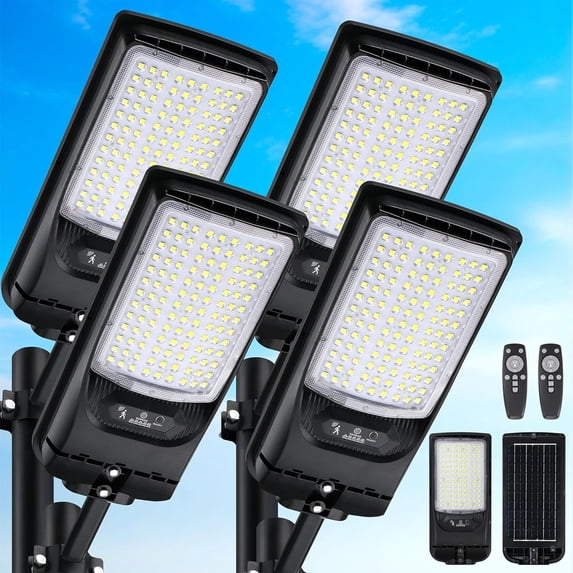 4 Pack Solar Street Lights Outdoor, 30000LM 6500K Motion Sensor Solar ...