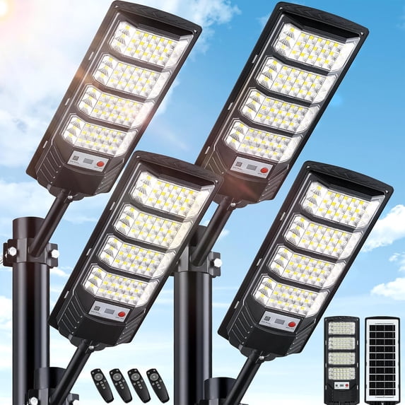 4 Pack Solar Street Lights Outdoor Waterproof, 6500K LED Motion Seor ...