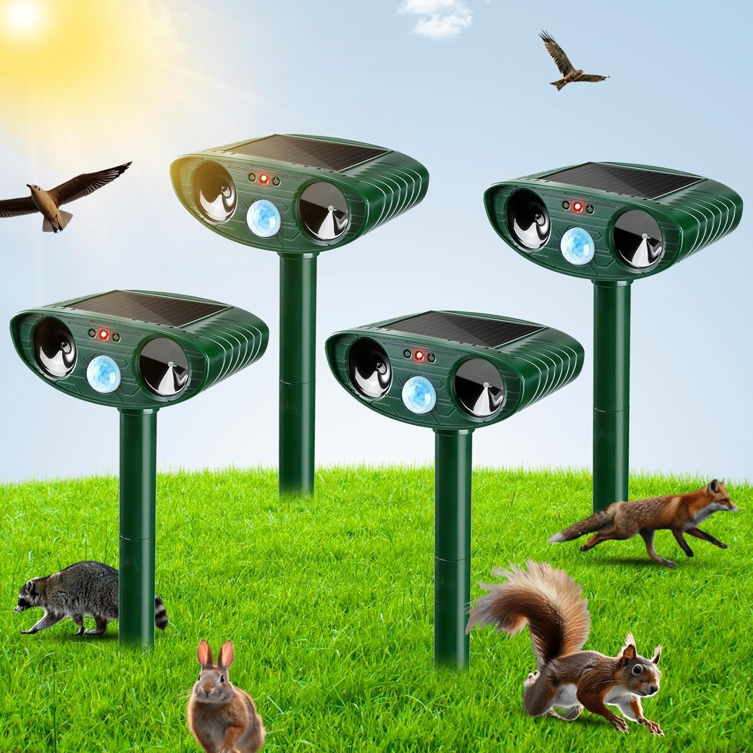 4 Pack Solar Ultrasonic Animal Repellent Outdoor Animal Repeller Repel ...