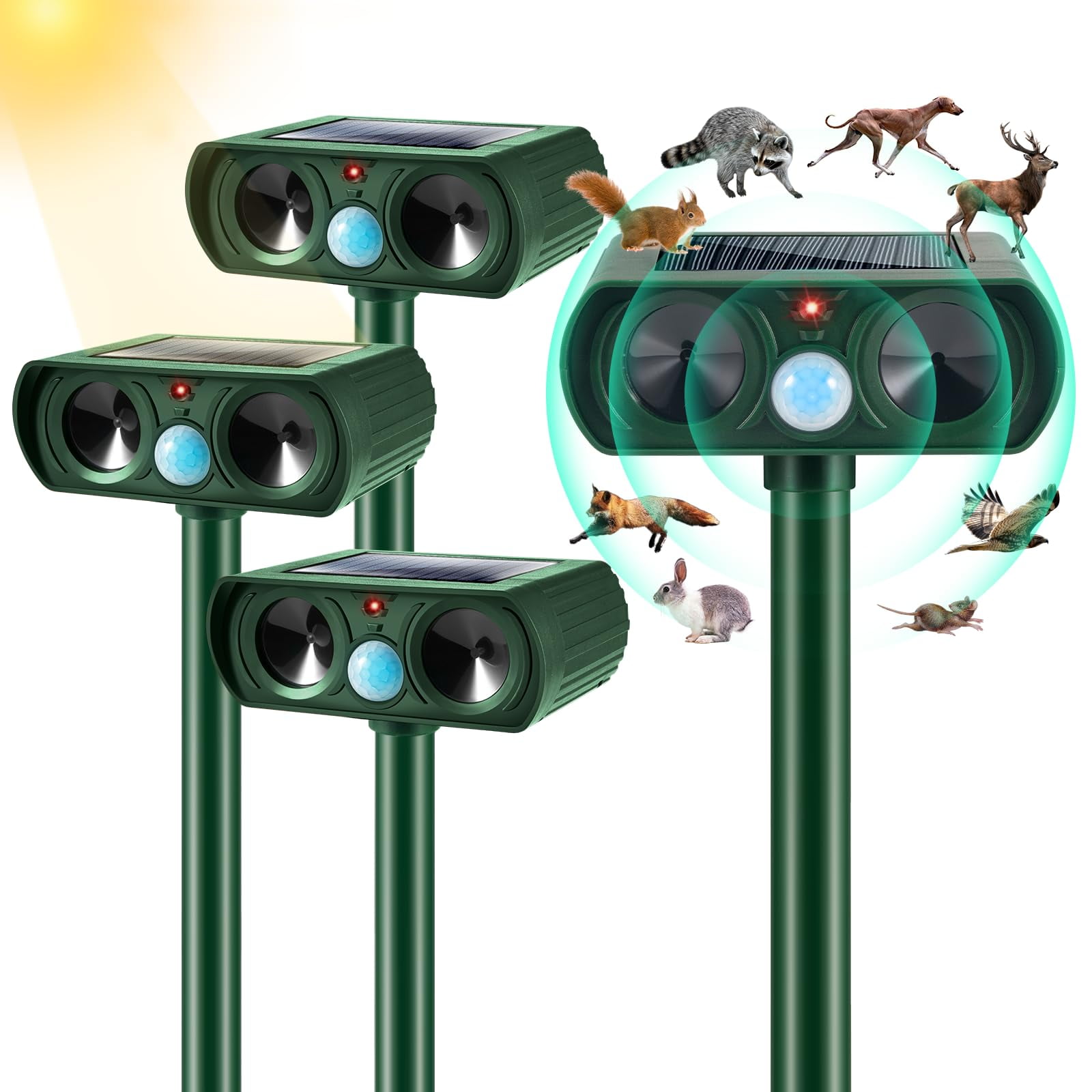 4-Pack Solar Ultrasonic Animal Repeller – Outdoor Pest Control for Cats ...