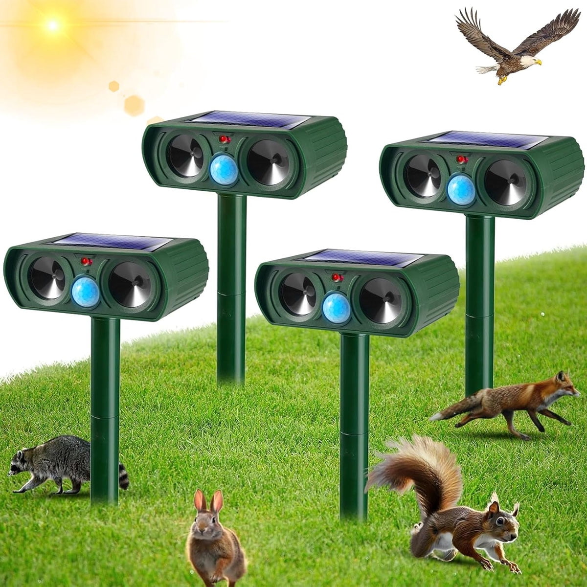 4 Pack Solar Ultrasonic Animal Repeller Outdoor Waterproof Cat, Dog ...