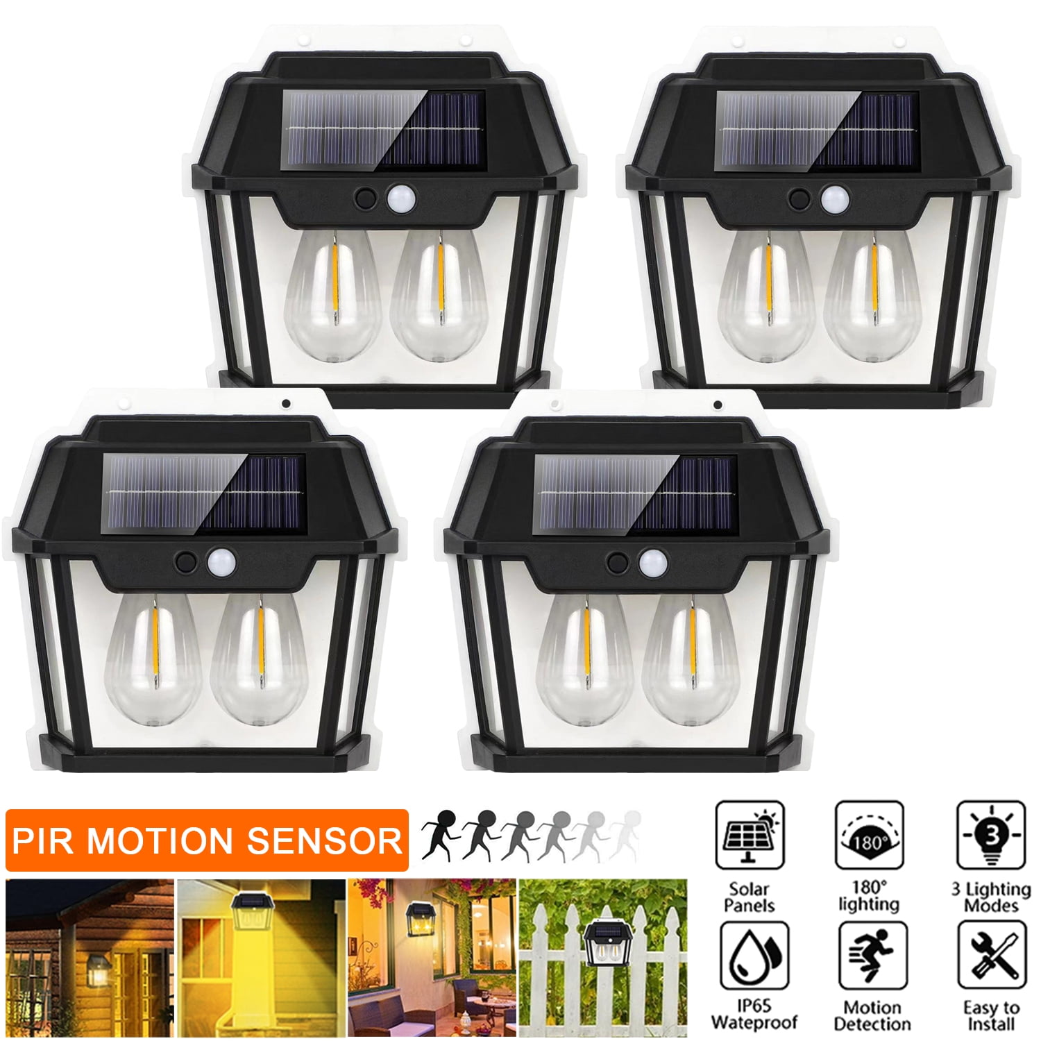 4 Pack Solar Wall Lights Outdoor,Waterproof Motion Sensor Tungsten Light,Dusk to Dawn Solar ...